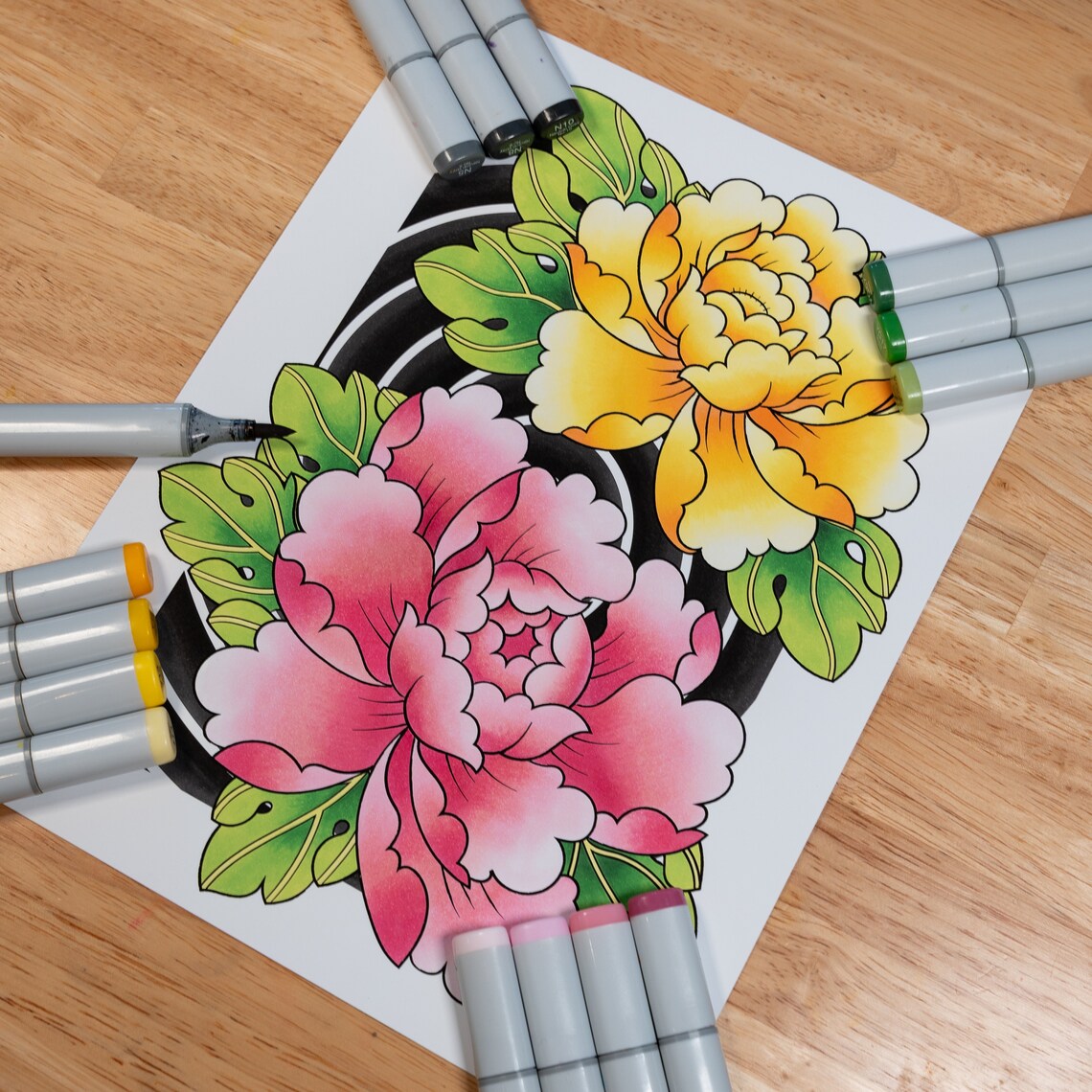 Peony Flower Traditional Irezumi Japanese Tattoo Flash Hand Drawn ...