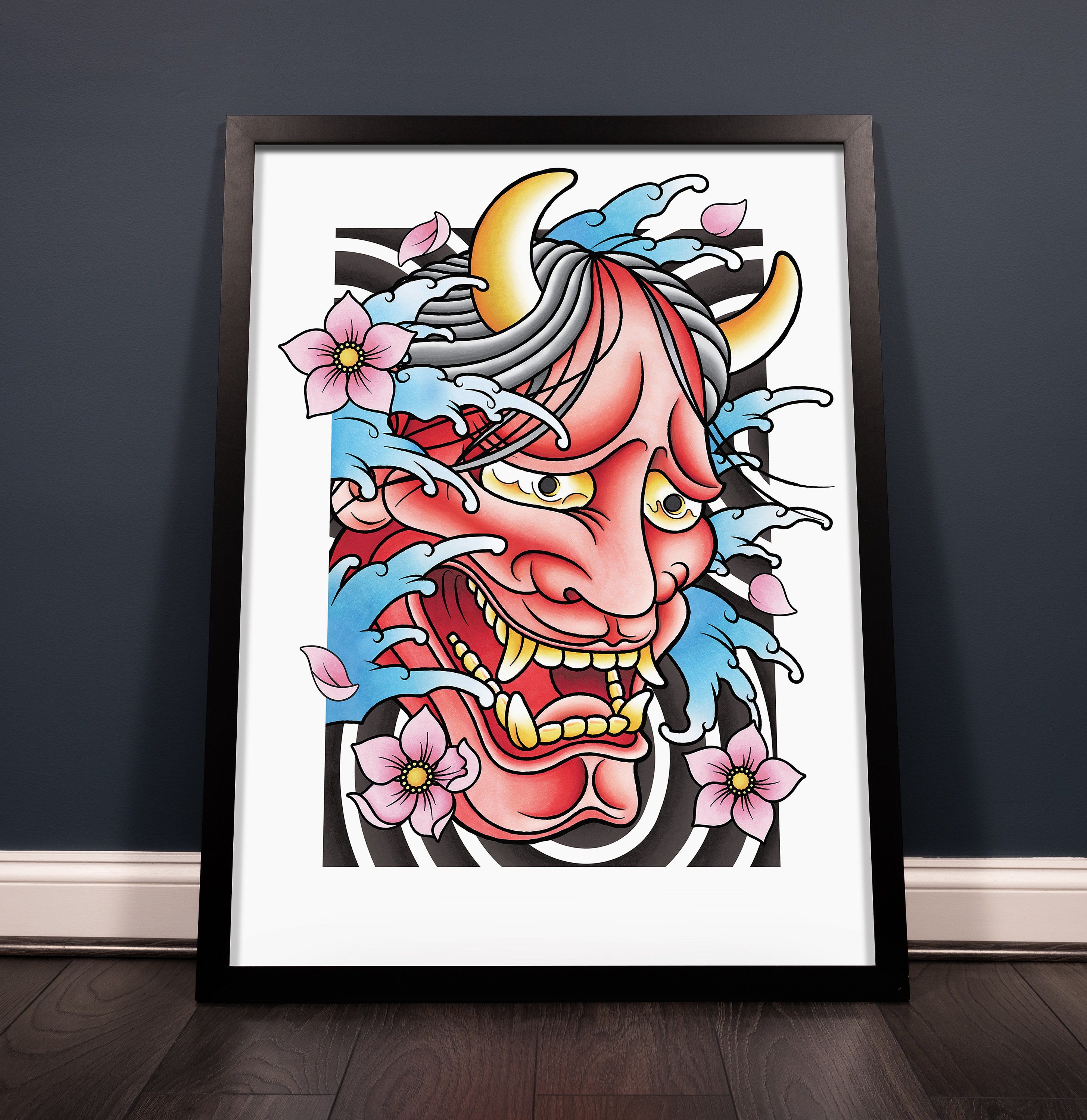 Hannya Oni Noh Mask and Sakura Cherry Blossom Flower Traditional ...