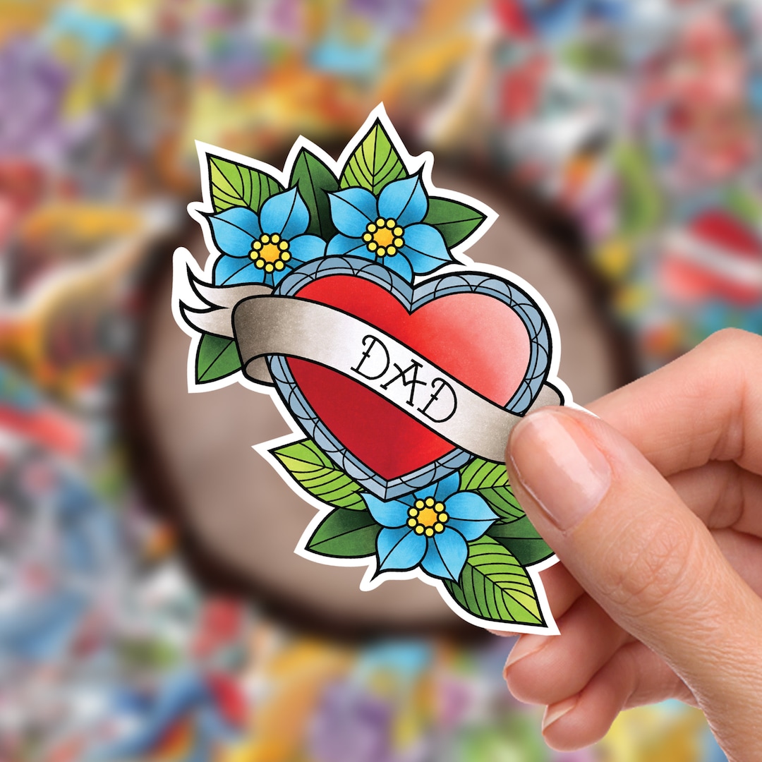 Sailor Jerry Dad Heart Tattoo Sticker: American Traditional Art Print ...