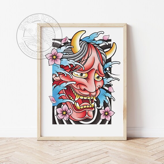 Japanese Demon Mask Tattoo Flash