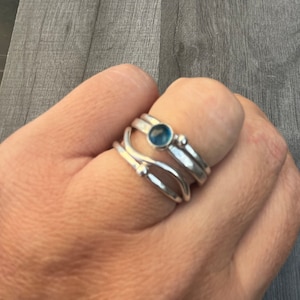 Silver Stack Ring, Blue Topaz Stack Ring, Wave Rings, Sea Jewellery ...