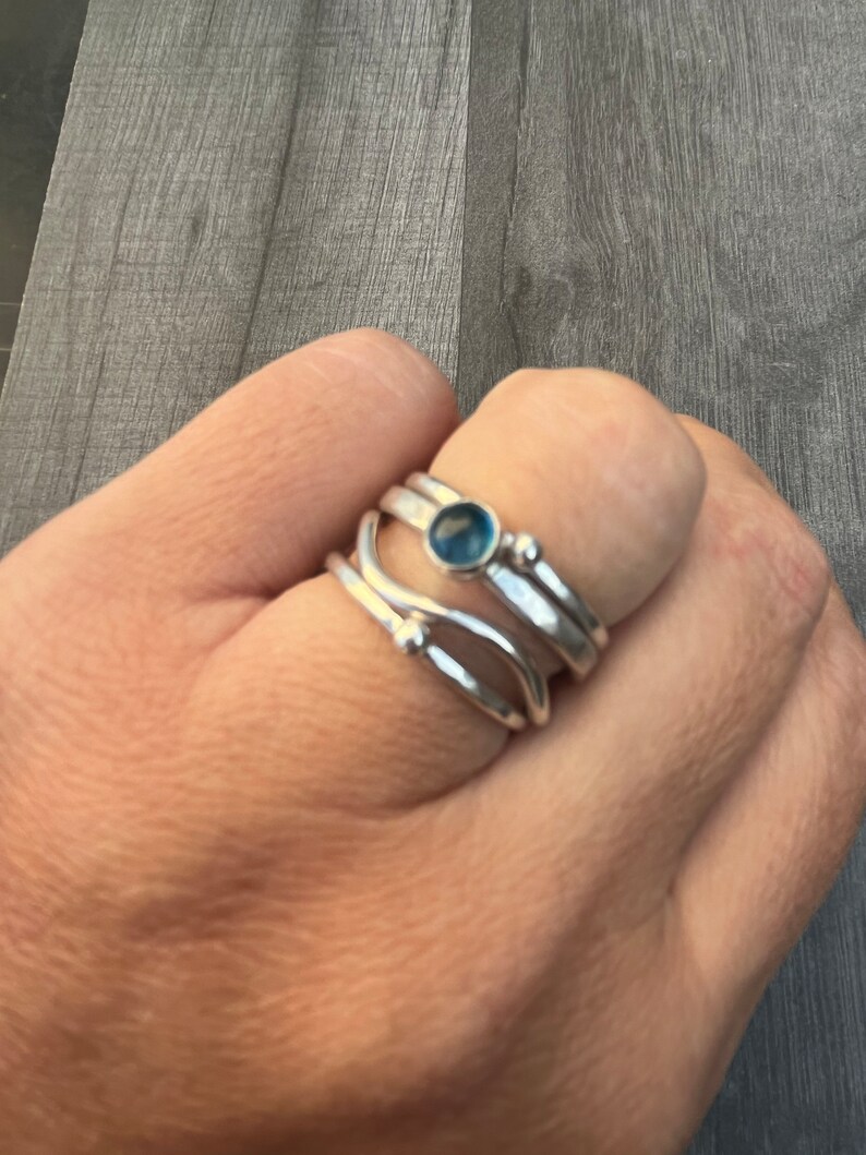 Silver Stack Ring, Blue Topaz Stack Ring, Stack Ring, Wave Rings, Sea Inspired Jewellery, Gift ...
