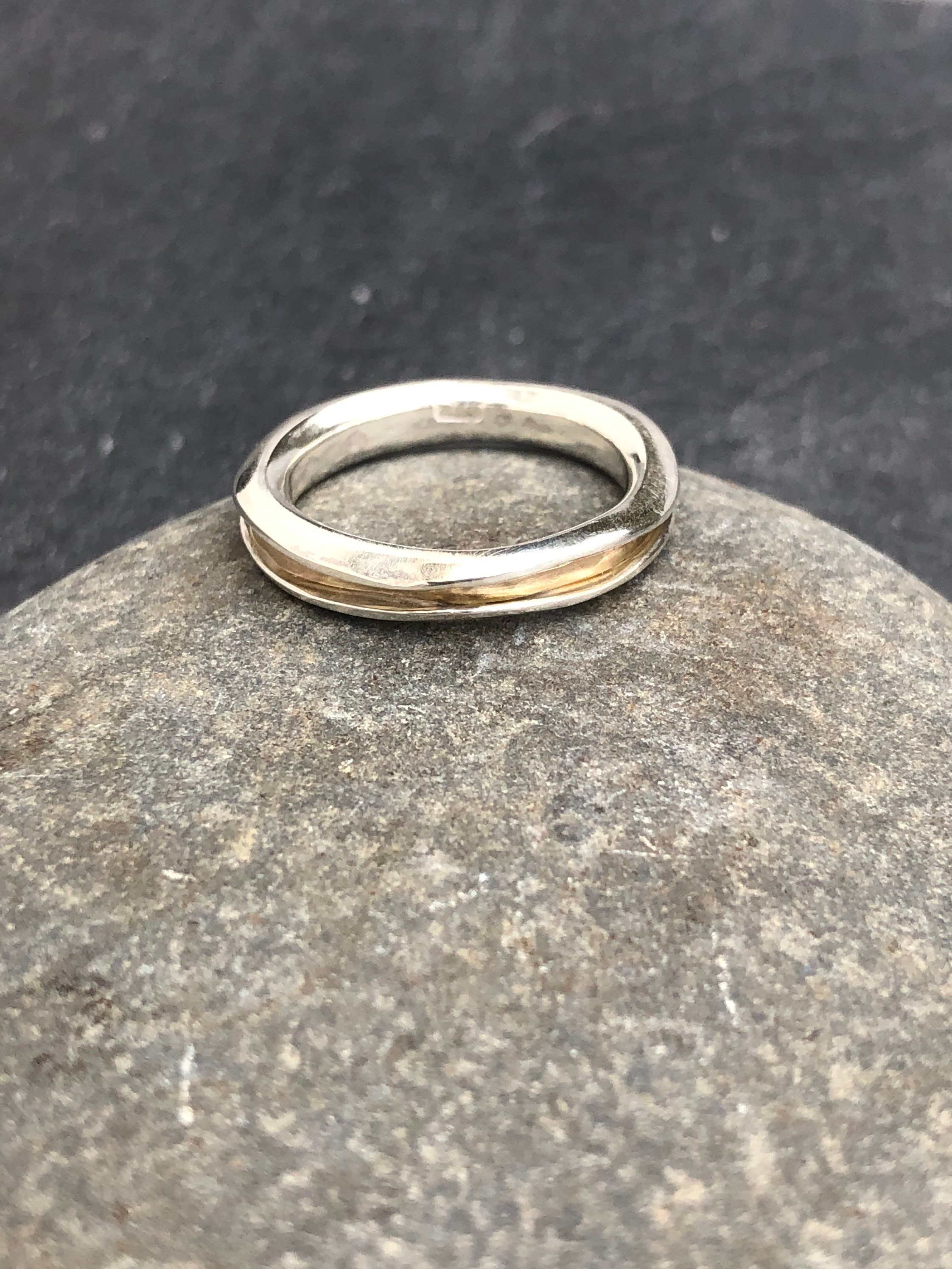 Silver and Gold Freeform Ring, Gold River Ring, Freeform Ring, Silver ...