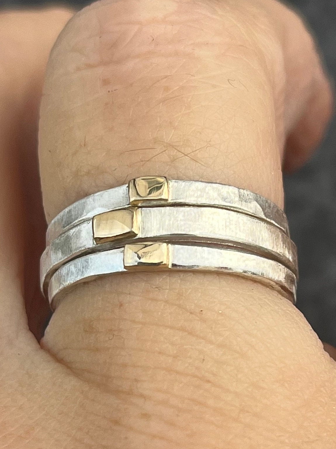 Silver Stack Ring, Silver and Gold Stack Ring, Gold Top Silver Ring ...