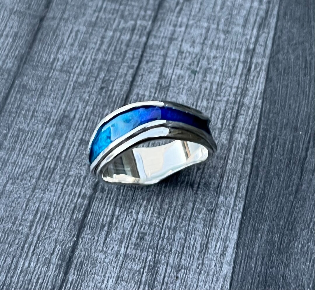Blue Enamel Ring Enamel Ring Freeform Ring Blue Wave Ring - Etsy