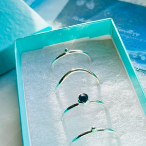 Silver Stack Ring, Blue Topaz Stack Ring, Wave Rings, Sea Jewellery, Gift for Her, Gift for Sea ...