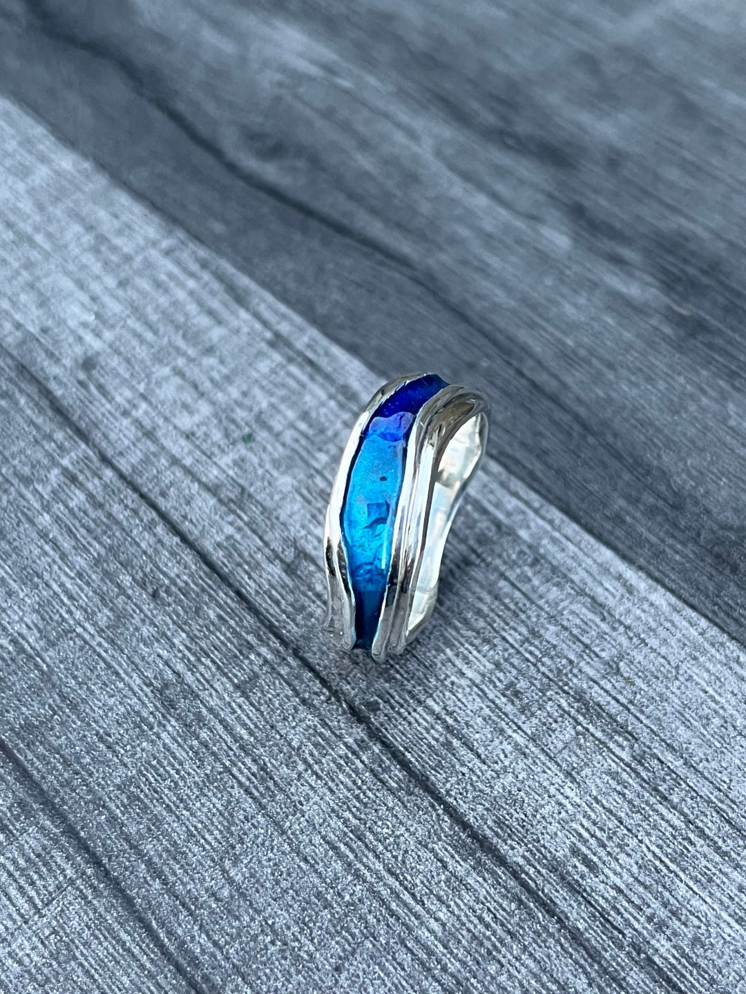 Blue Enamel Ring, Enamel Ring, Freeform Ring, Blue Wave Ring, Enamel ...
