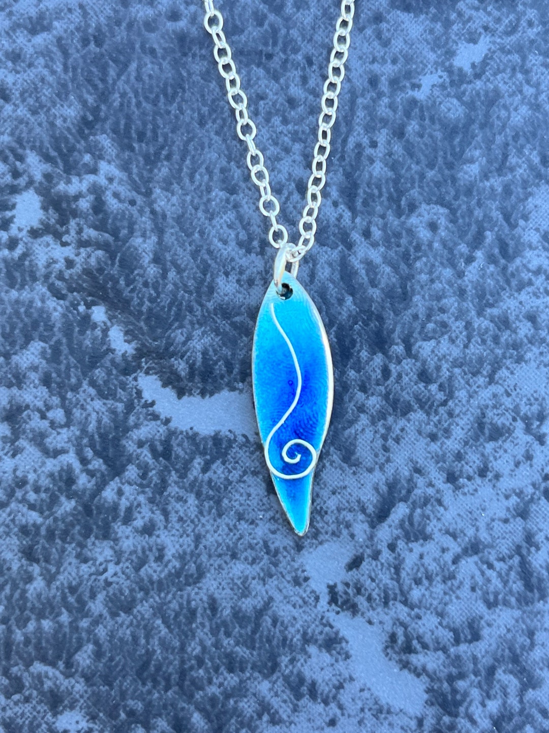 Blue Enamel Leaf Pendant Necklace: Sterling Silver Chain - Etsy