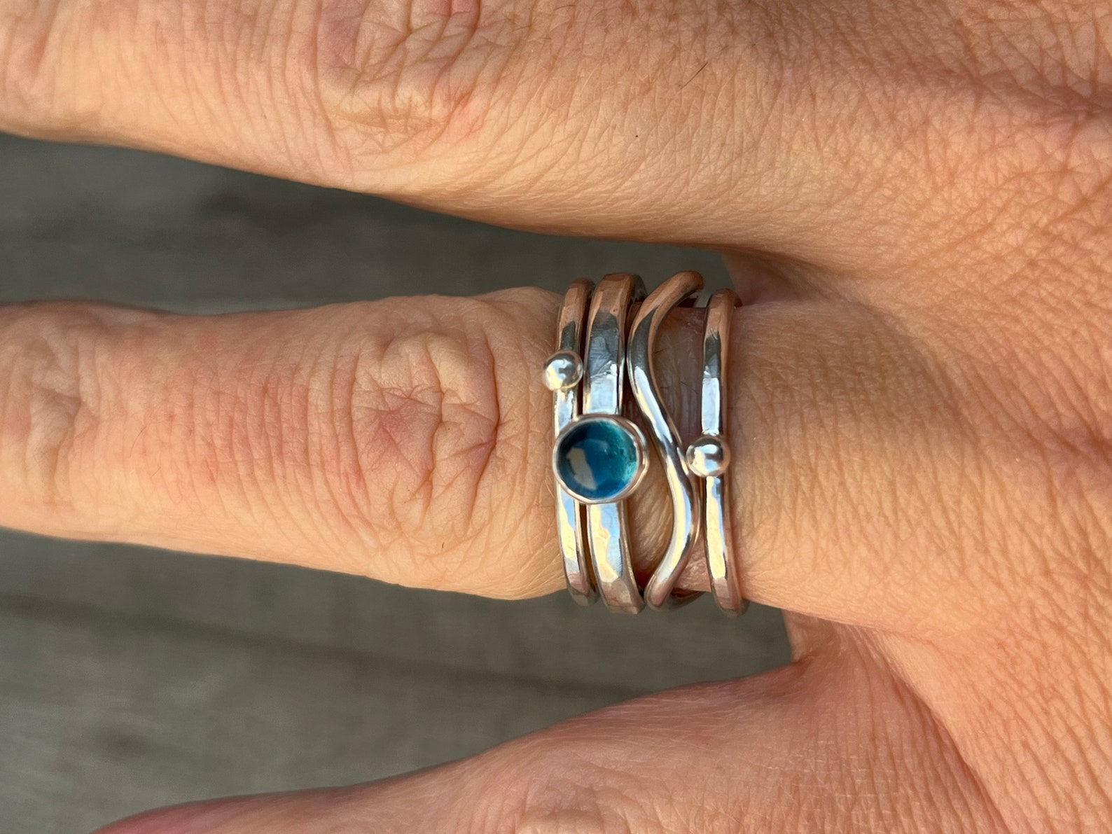 Silver Stack Ring, Blue Topaz Stack Ring, Stack Ring, Wave Rings, Sea Inspired Jewellery, Gift ...