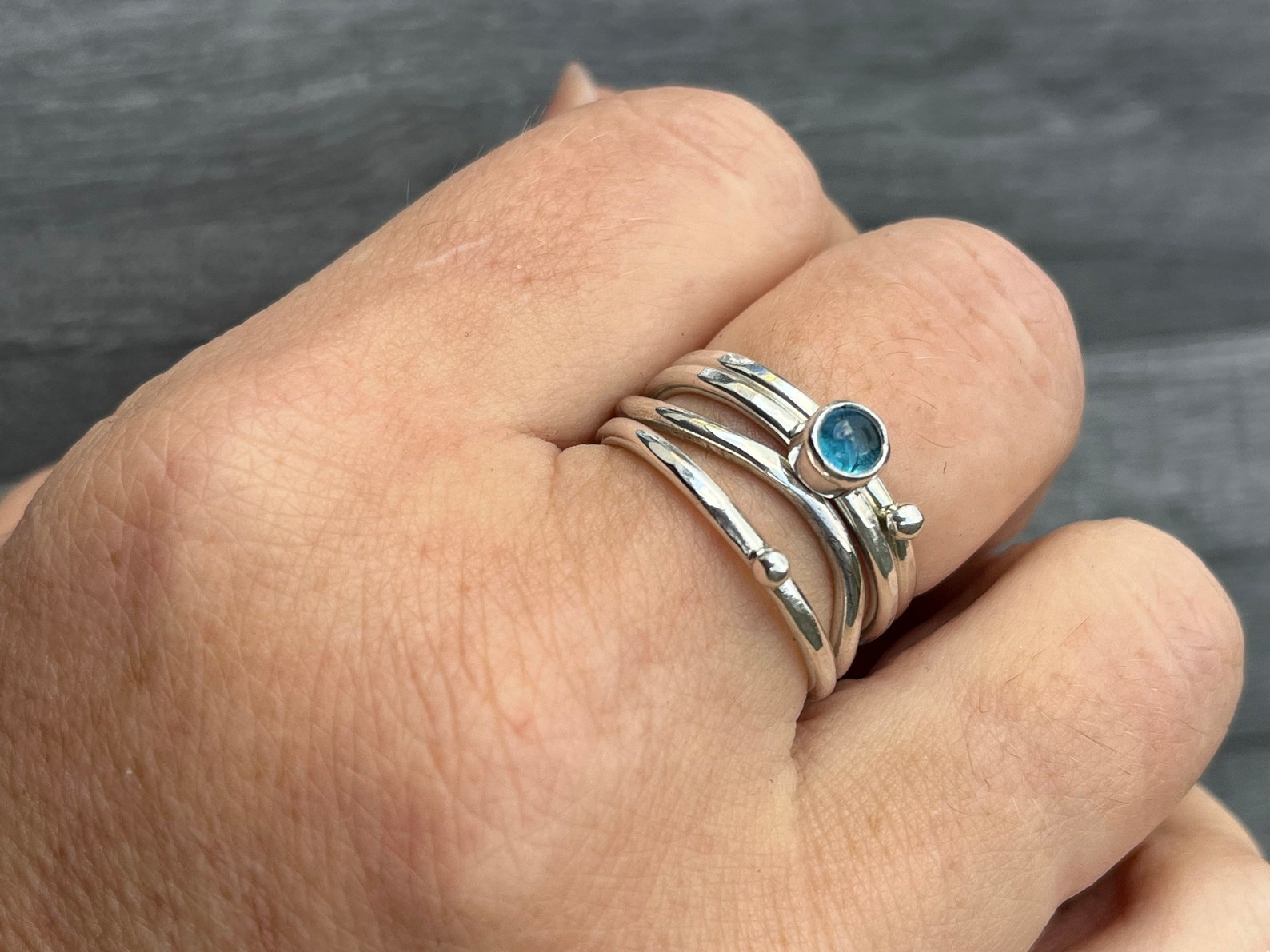 Silver Stack Ring, Blue Topaz Stack Ring, Stack Ring, Wave Rings, Sea Inspired Jewellery, Gift ...