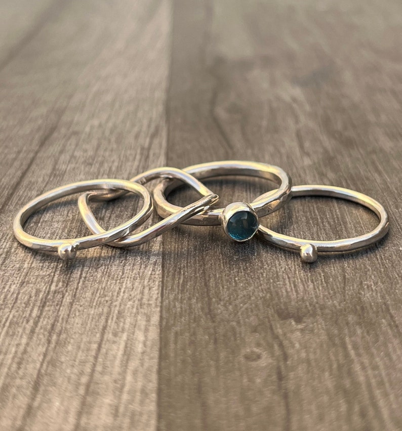 Silver Stack Ring, Blue Topaz Stack Ring, Stack Ring, Wave Rings, Sea Inspired Jewellery, Gift ...