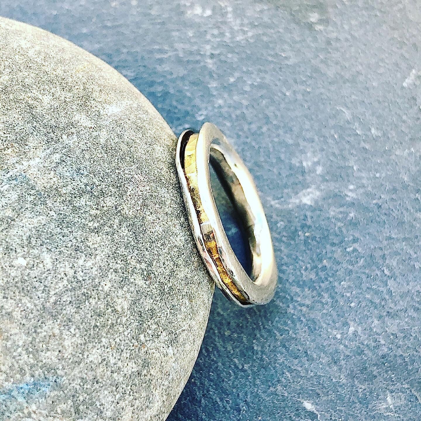 Silver and Gold Freeform Ring, Freeform Ring, Wavy River Ring, Freeform ...