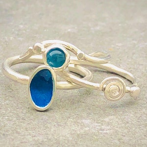 Blue Topaz Stack Ring. Silver Stack Ring, Enamel Ring, London Blue ...