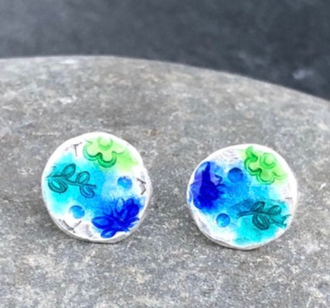 Enamel Studs. Silver Studs, Round Silver Studs, Enamel Studs, Flower ...