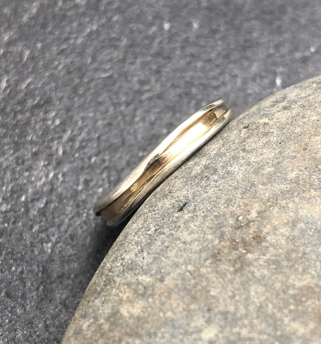 Silver and Gold Freeform Ring, Gold River Ring, Freeform Ring, Silver ...