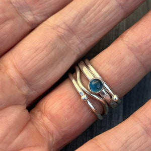 Silver Stack Ring, Blue Topaz Stack Ring, Wave Rings, Sea Jewellery, Gift for Her, Gift for Sea ...