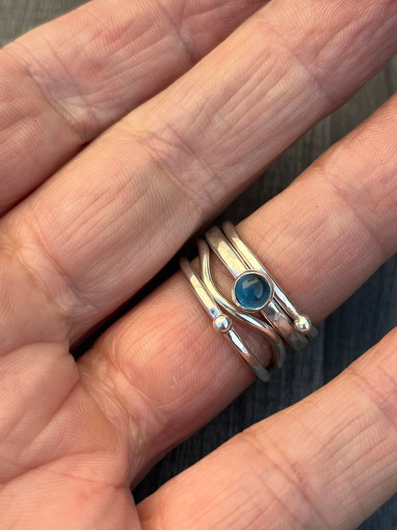 Silver Stack Ring, Blue Topaz Stack Ring, Stack Ring, Wave Rings, Sea Inspired Jewellery, Gift ...