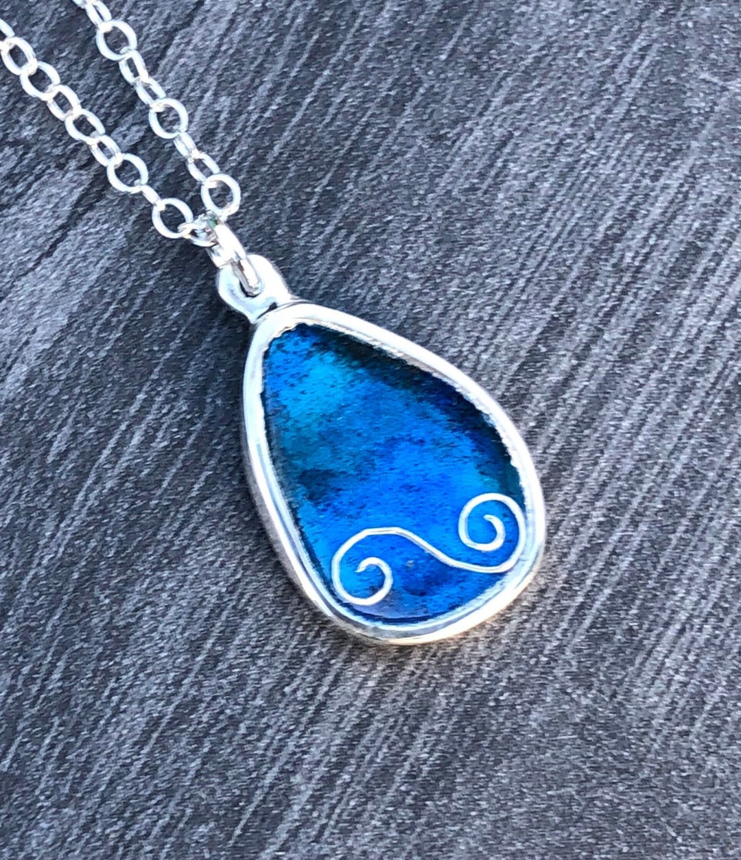 Wave Pebble Pendant. Enamel Pendant, Pebble Pendant, Blue Enamel ...