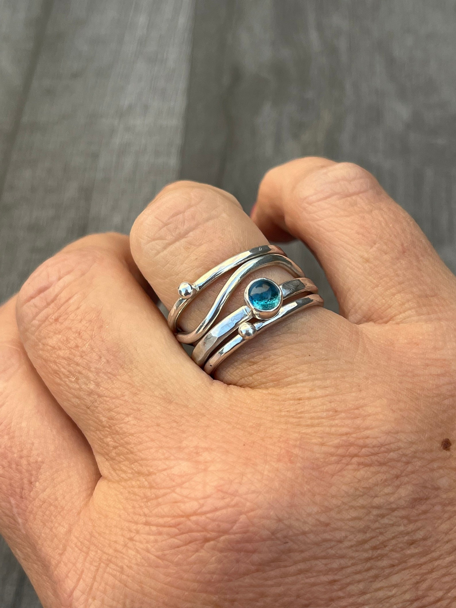 Silver Stack Ring, Blue Topaz Stack Ring, Stack Ring, Wave Rings, Sea Inspired Jewellery, Gift ...