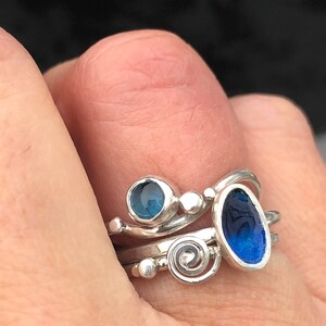 Blue Topaz Stack Ring. Silver Stack Ring, Enamel Ring, London Blue ...