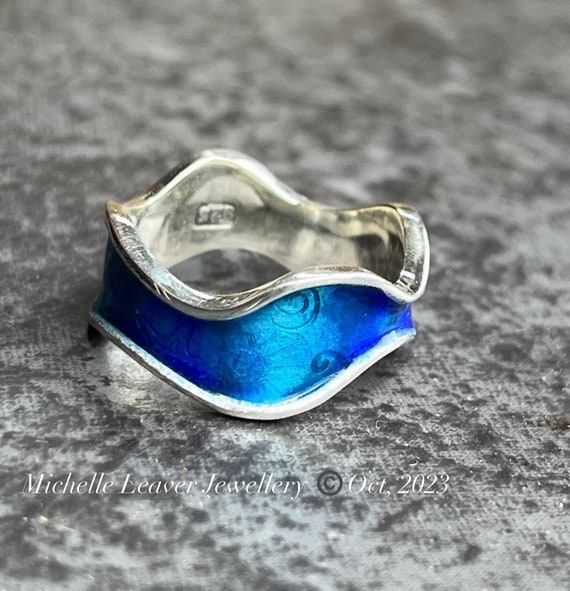 Enamel Ring Ocean Wave Ring Wave Ring Enamel Ring Ocean Ring Wave Ring. Sea Ring Wavy Ring Enamel Jewellery Blue Enamel Ring Etsy