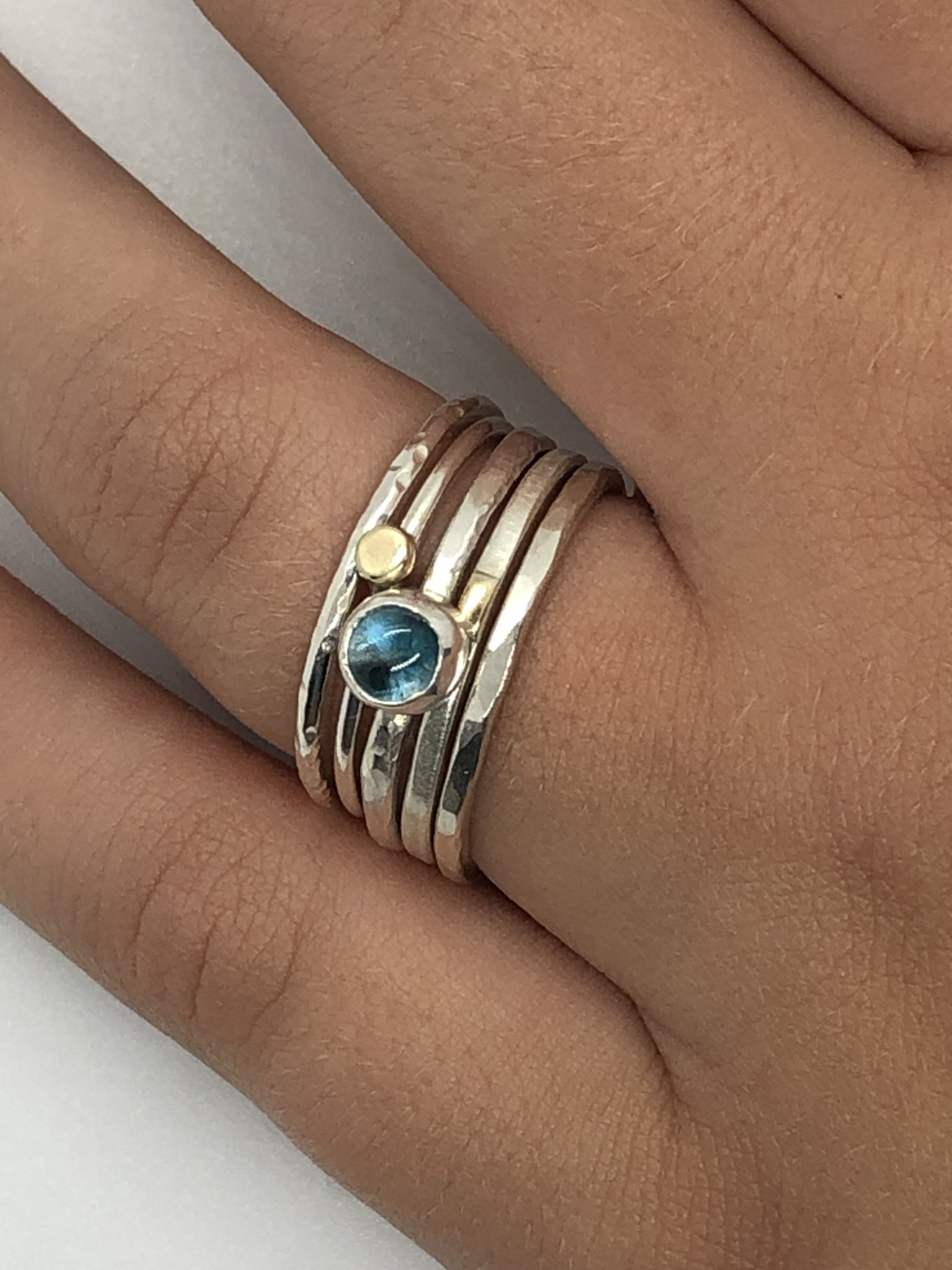 Blue Topaz Stack Ring, Silver Stack Ring. Stacked Ring. Silver and Gold Stack Ring. Multi Ring ...