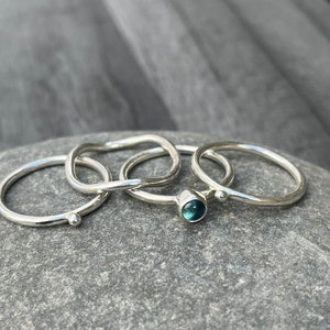 Silver Stack Ring, Blue Topaz Stack Ring, Wave Rings, Sea Jewellery, Gift for Her, Gift for Sea ...