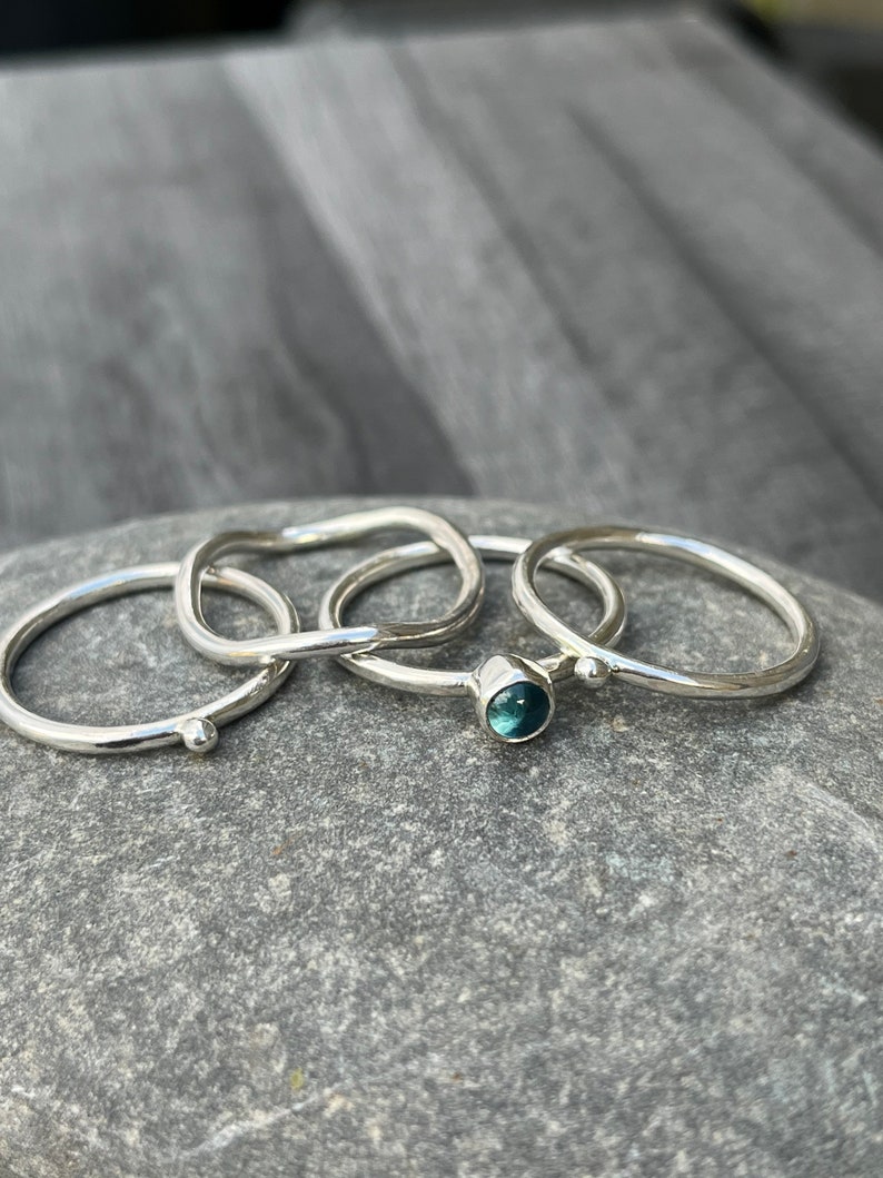 Silver Stack Ring, Blue Topaz Stack Ring, Stack Ring, Wave Rings, Sea ...