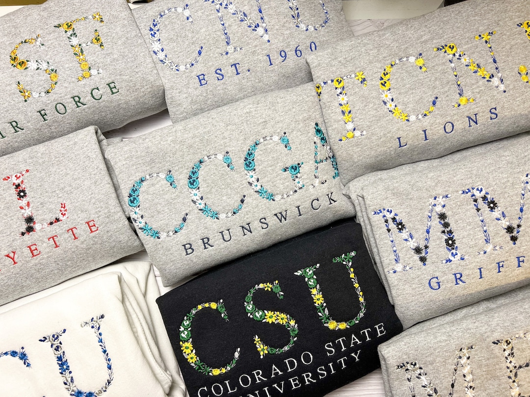 CUSTOMIZABLE Floral College | University Embroidered Sweatshirt ...