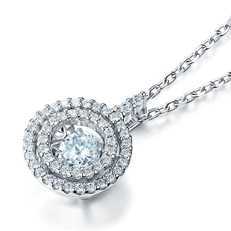 Dancing Stone Halo Pendant Necklace Solid 925 Sterling Silver - Etsy