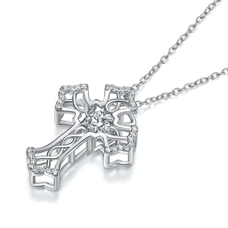 Vintage Style Cross Dancing Stone Pendant Necklace 925 Sterling Silver ...