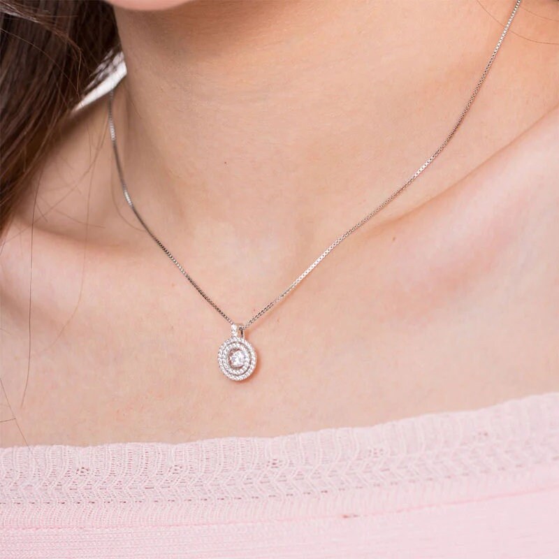 Dancing Stone Halo Pendant Necklace Solid 925 Sterling Silver - Etsy