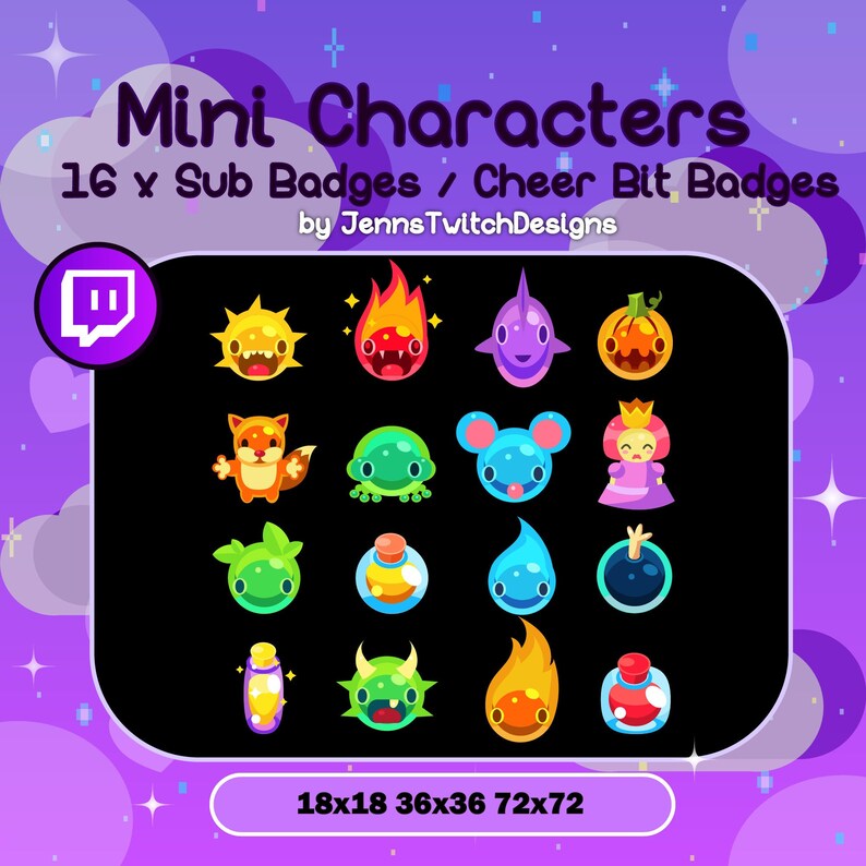 16 X Twitch Cheer Bit Badges Mini Characters - Etsy