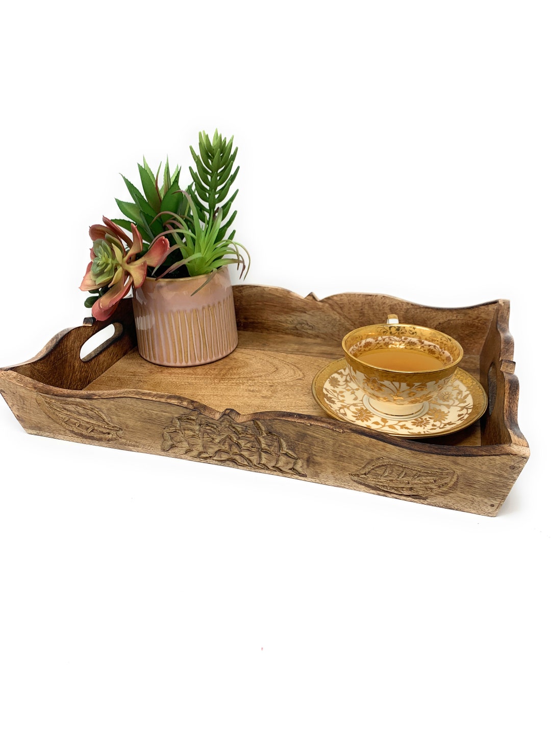 Rustic Rectangle Farmhouse Tray Decorative Tray Hand Carved Soild Wood ...