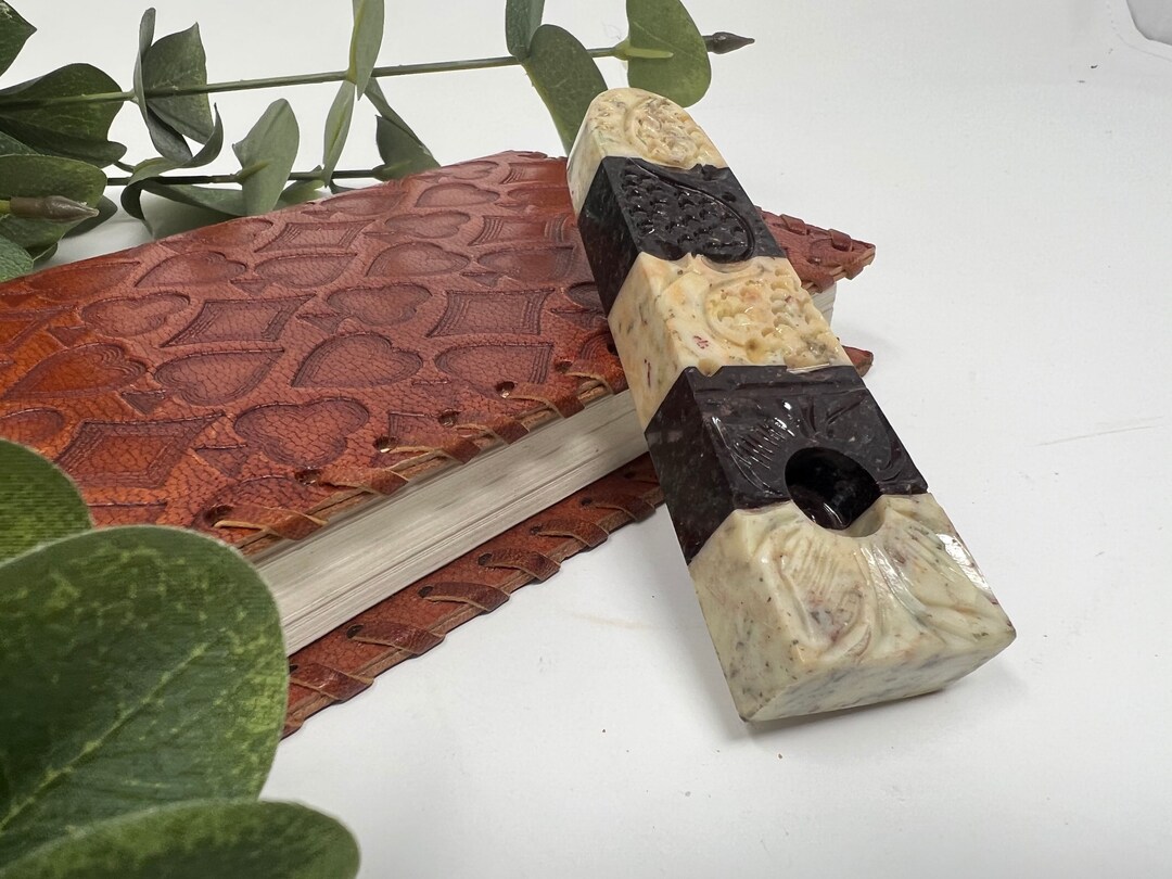 Hand Carved Zigzag Marbleized Pocket Stone Smoking Pipe 4 Inch Long ...