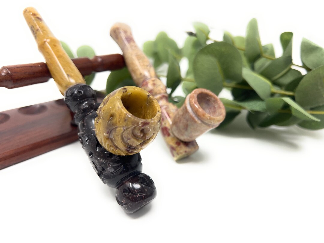 2 Stone Bowl Pipe Set- His Her Handmade Heavy Duty Carved 6.5 and 5 ...