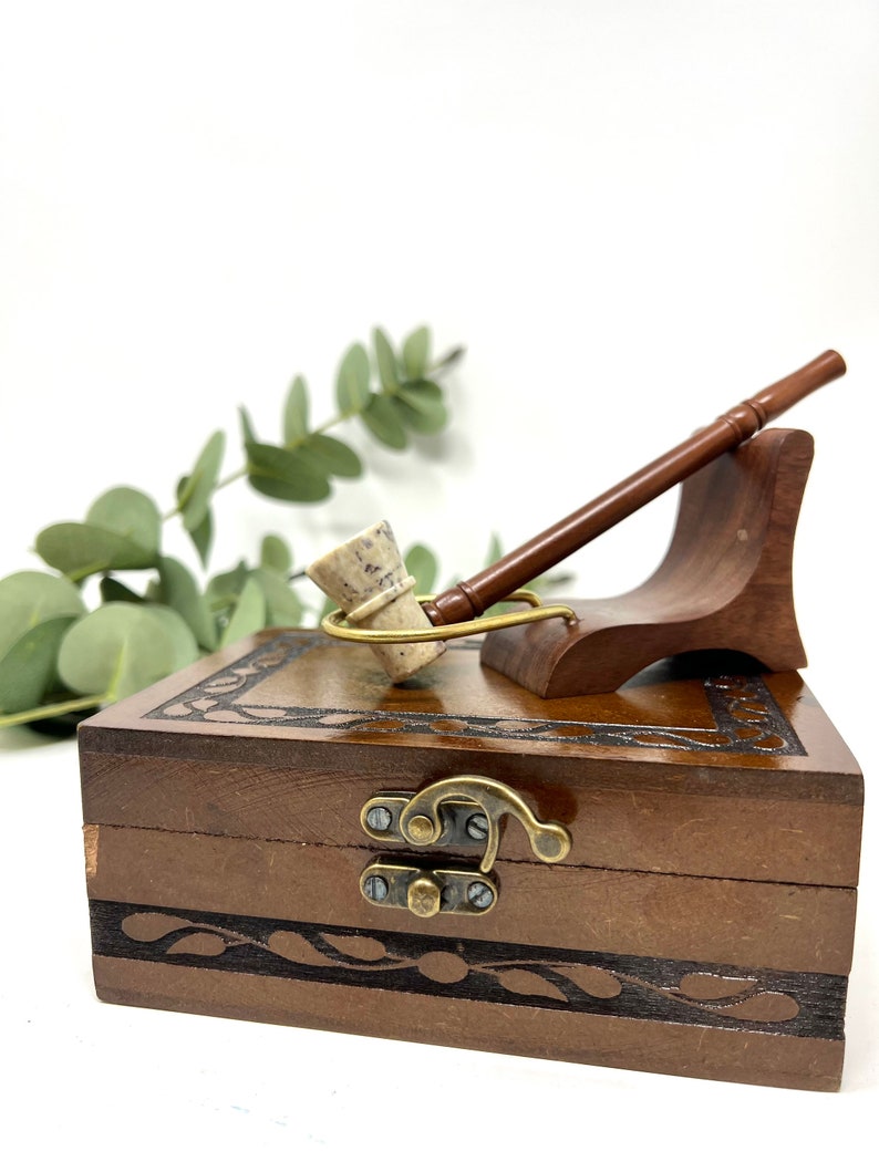 Hand Carved Pear Wood Tobacco Pipe: Marble Stone Bowl, Detachable Stem ...