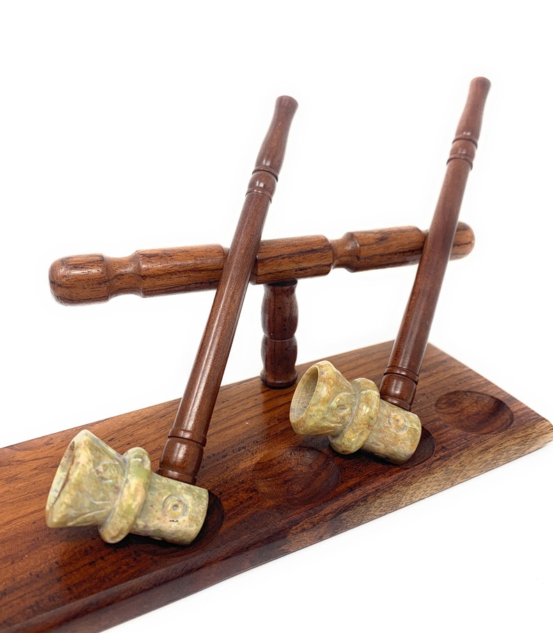 Hand Carved Pear Wood Tobacco Pipe: Marble Stone Bowl, Detachable Stem ...