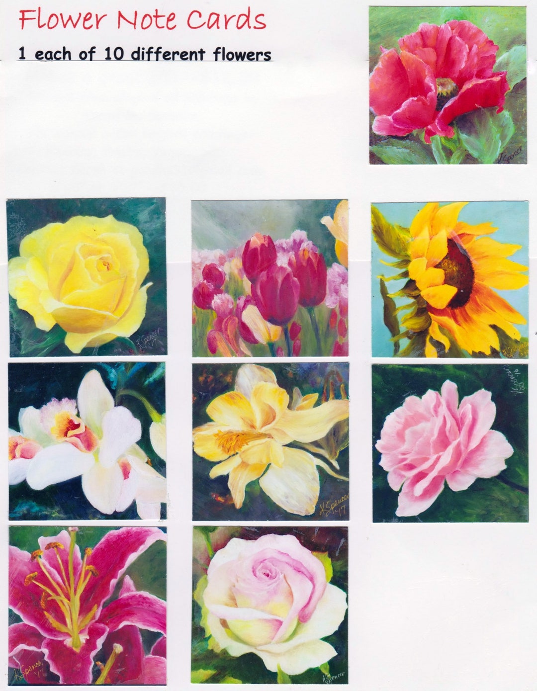 Pacchetto carta nota Fiore Stampe floreali olio originale schede note ...
