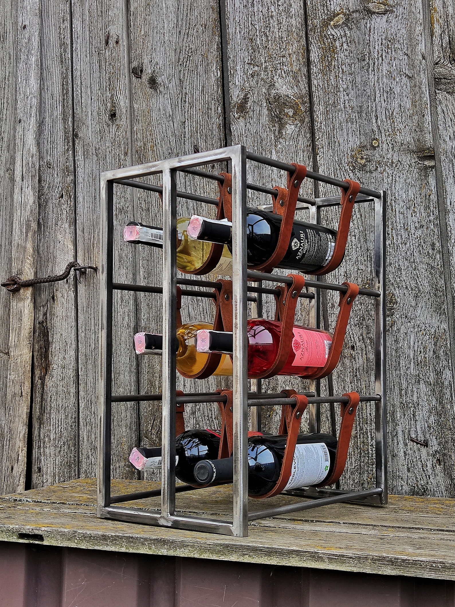 Metal Stand for 6 Bottles With Leather Hanging Straps Wine - Etsy