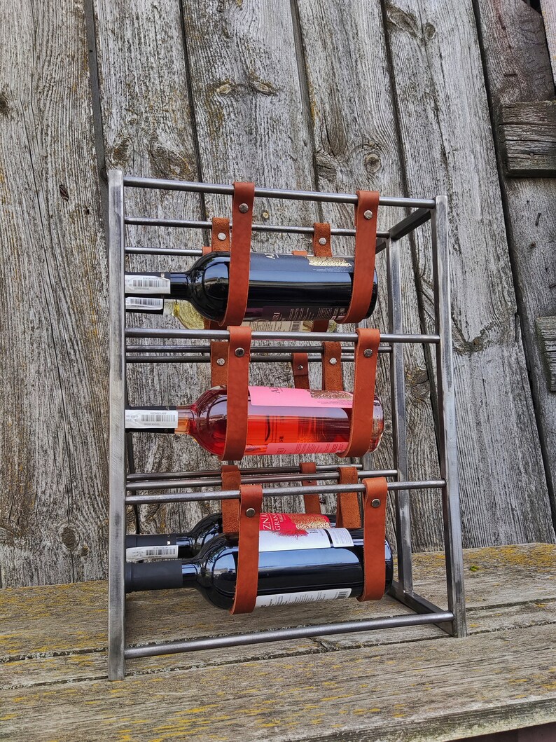 Metal Stand for 6 Bottles With Leather Hanging Straps Wine - Etsy