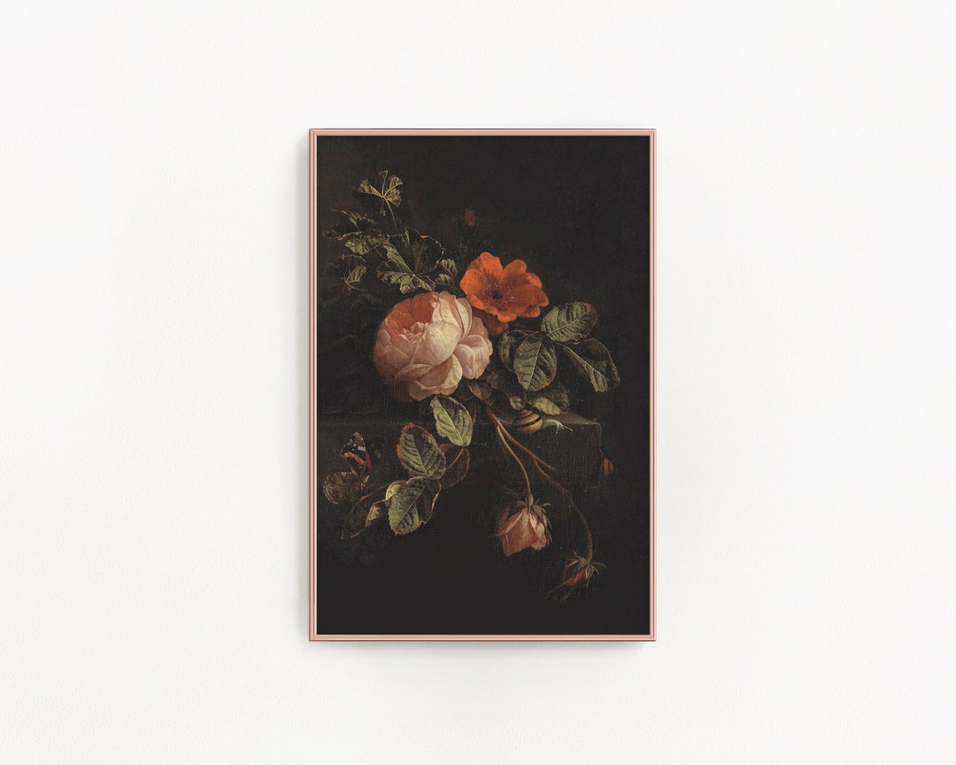 Antique Rose Oil Painting Print, Vintage Floral Still Life ...