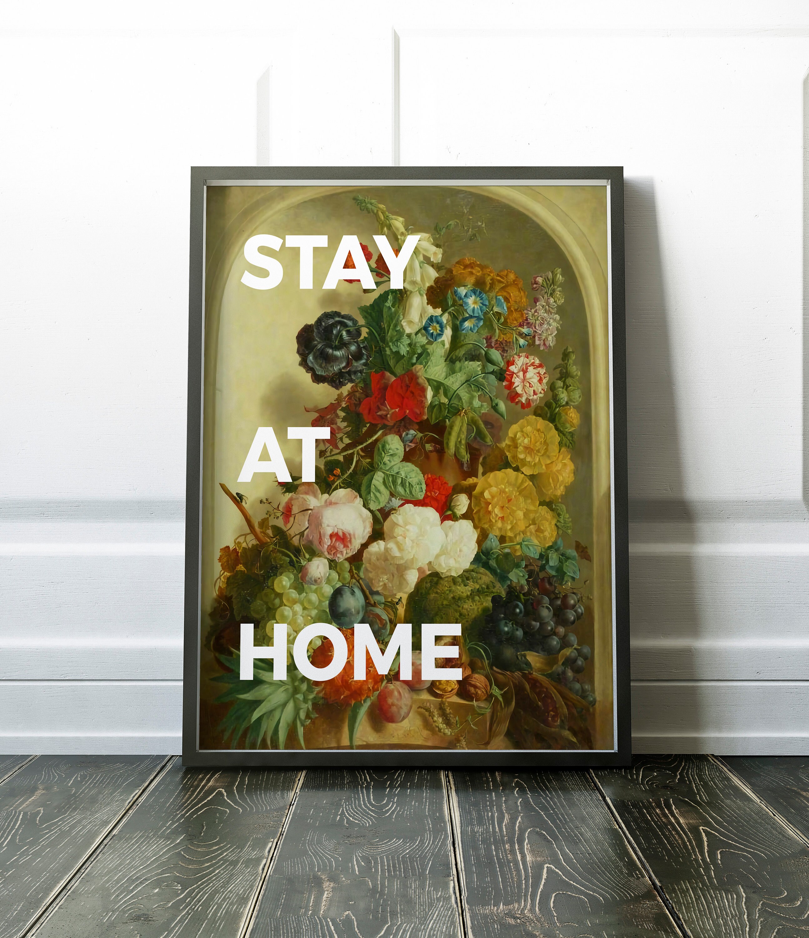 Stay at Home Art Floral Art Printable Downloadable Prints | Etsy