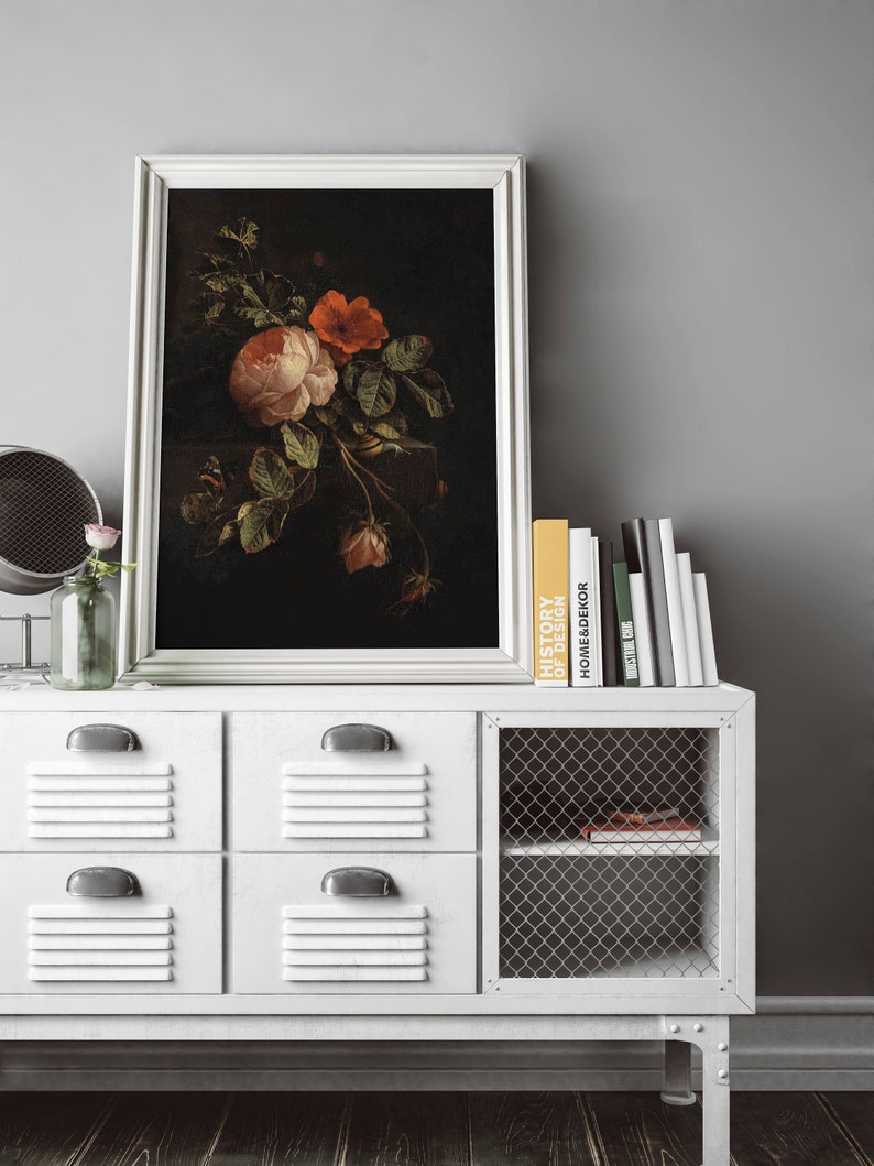 Antique Rose Oil Painting Print, Vintage Floral Still Life ...