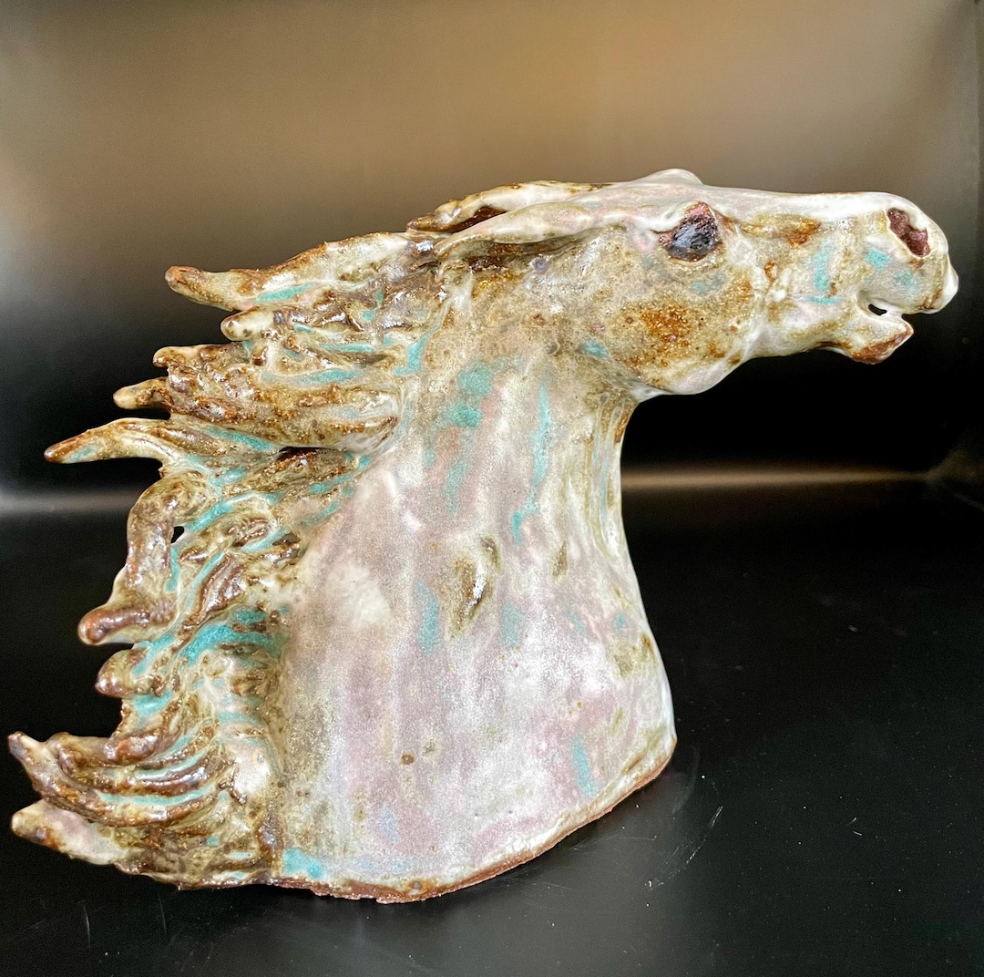 White Running Horse Head Ceramic Sculpture - Etsy