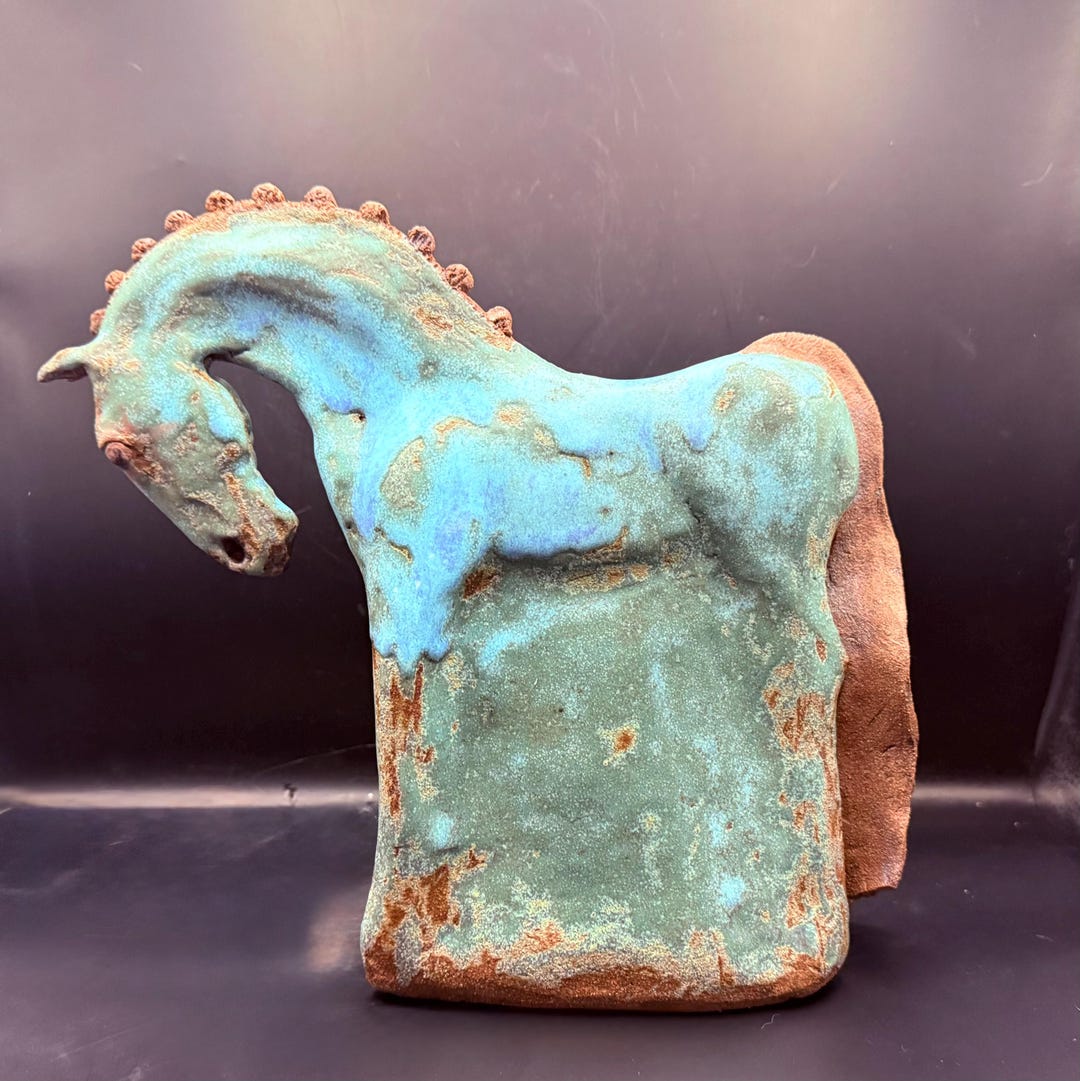 Turquoise Patina Ceramic Horse Sculpture Red Clay - Etsy
