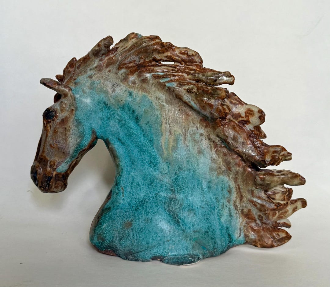 Turquoise and Gold Horse Head Ceramic Sculpture - Etsy