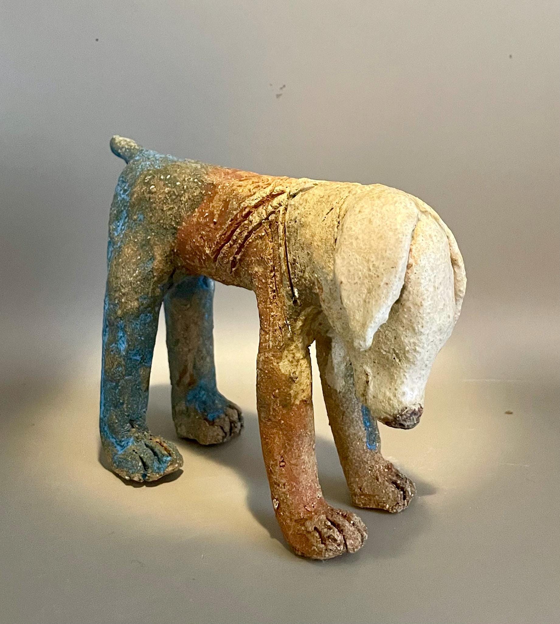 Multicolored Ceramic Dog Sculpture, Beige, Red, Blue - Etsy