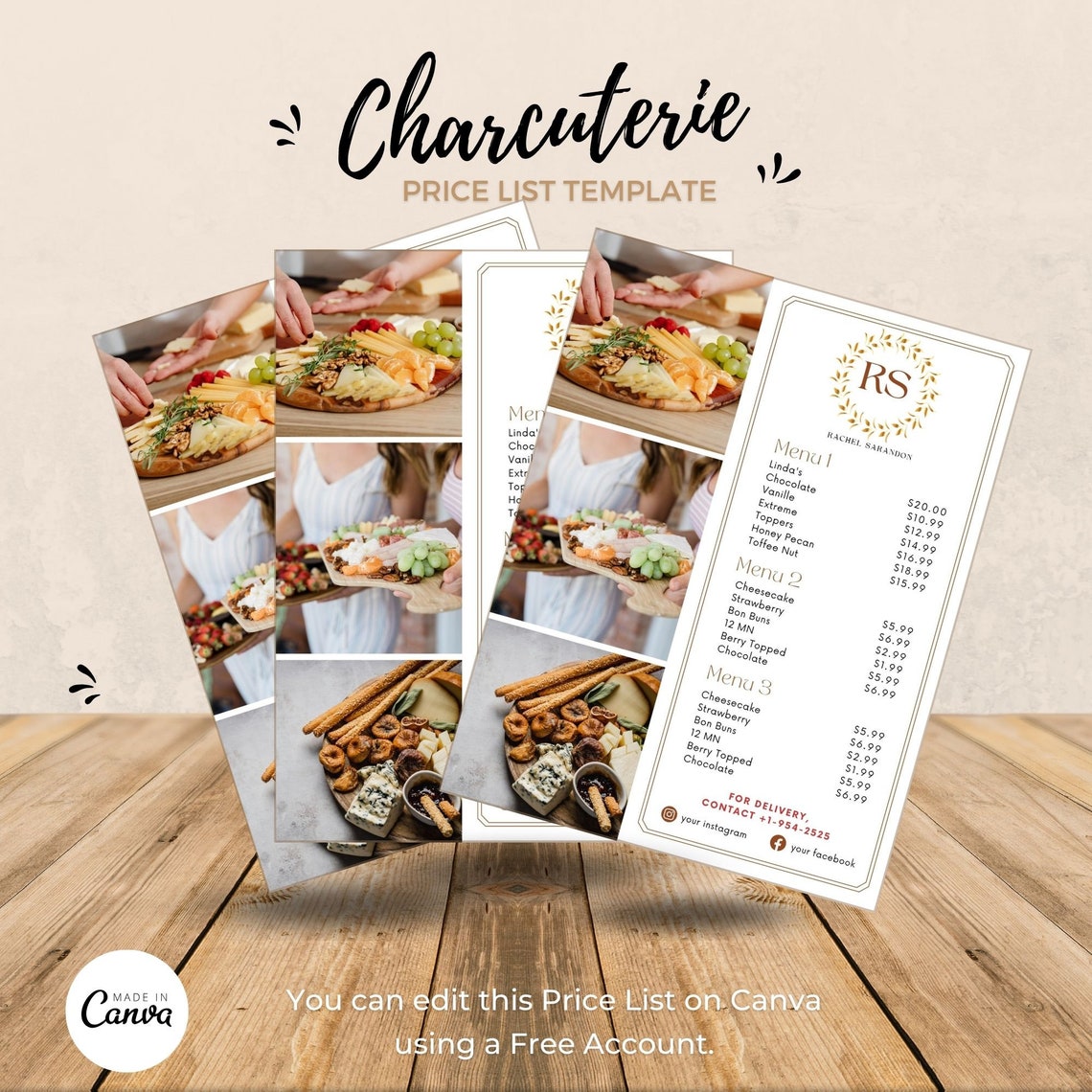 Charcuterie PRICE LIST Template, Canva Editable Super Easy, Cheese ...