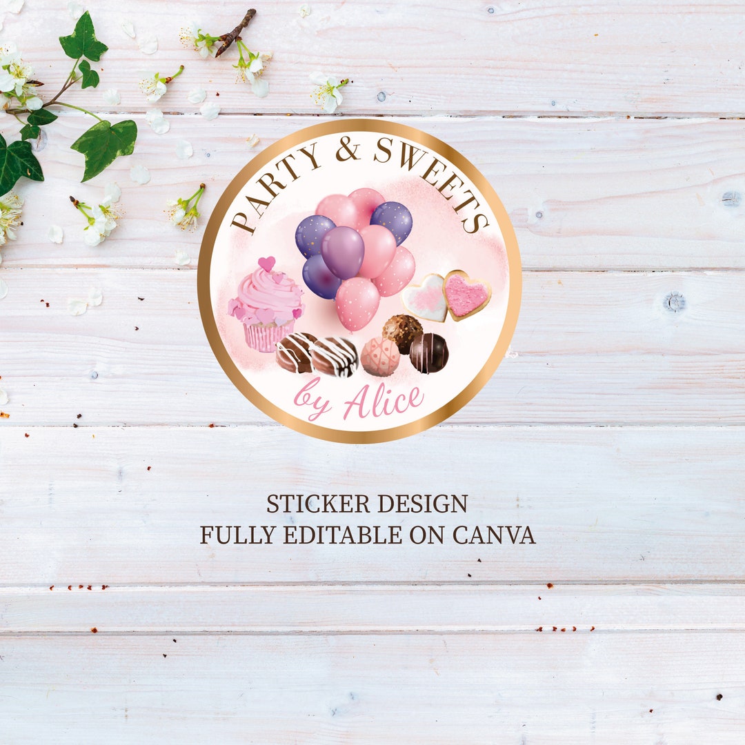 Sweets Sticker Design - Canva Editable Sticker Label - Strawberry ...